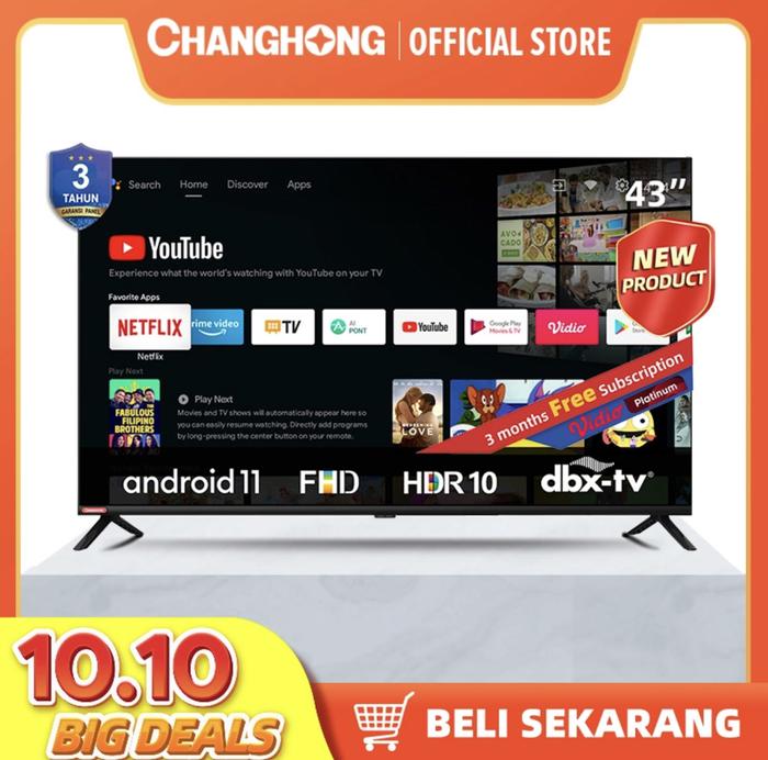 Jual CHANGHONG digital Android Smart TV 43 Inch L43H7 Android 11 Frameles - Kota Tangerang ...