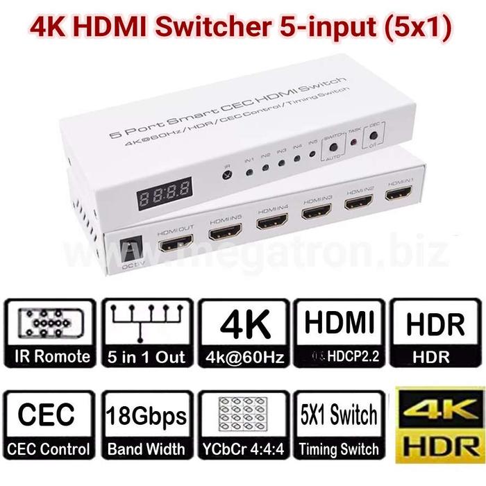 Jual 4K HDMI switcher 5 input (5x1) - Support 4K 60hz HDR - CEC Control ...