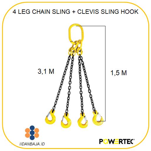 Jual 4 LEG CHAIN + CLEVIS SLING HOOK. 3,1 TON X 1,5 MTR ( RANTAI 4 KAKI ...