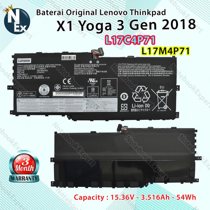Jual Baterai Lenovo Thinkpad X1 Yoga 3 Gen 2018 L17C4P71 L17M4P71 ...