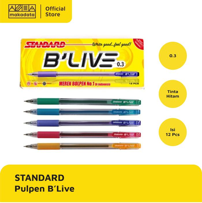 Jual BOLPEN | BALLPOINT | PULPEN STANDARD B'LIVE 0.3 (1PAK) MURAH ...