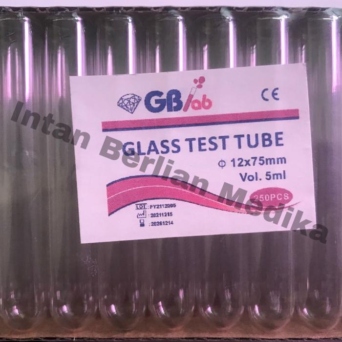 Jual Glass Test Tube 12x75mm Tabung Reaksi Kaca 5ml Isi 250 pcs GB Lab ...