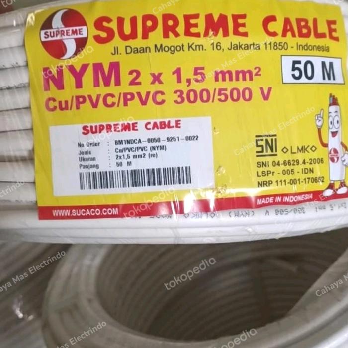 Jual KABEL LISTRIK NYM 2x1,5MM TUNGGAL KAWAT PUTIH SUPREME 1ROLL @100M ...