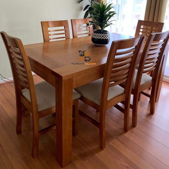 Jual meja makan set minimalis 6 kursi kayu jati dining table kayu jati ...
