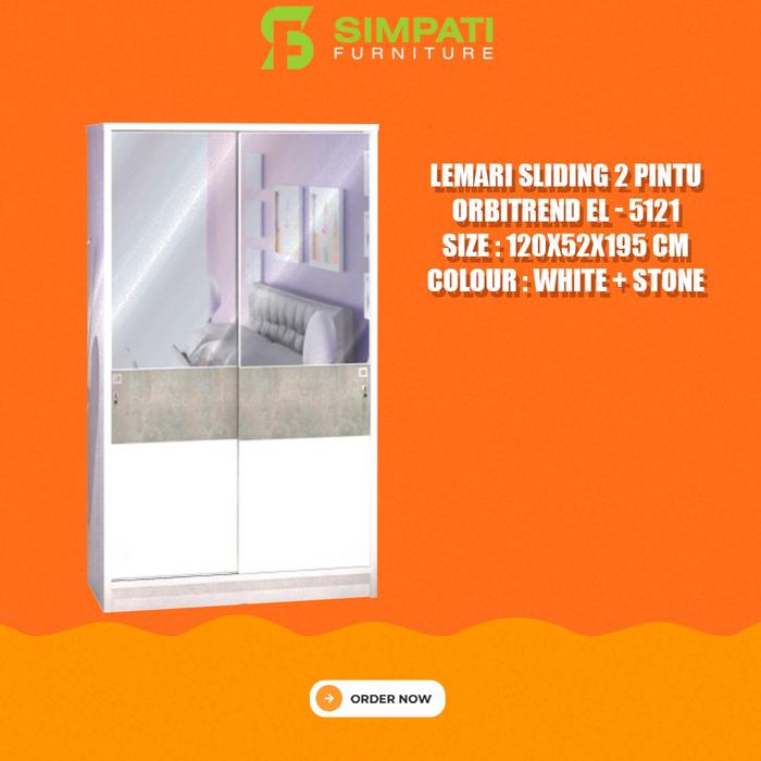 Jual Lemari Pakaian 2 Pintu Minimalis Sliding Orbitrend EL 5121 White ...