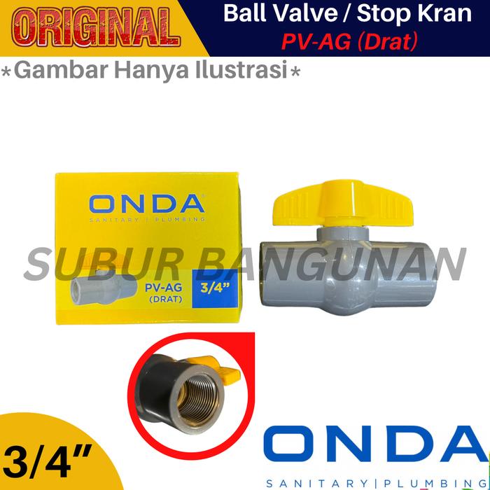 Jual Ball Valve PVAG 3/4" Onda Drat Stop Kran Plastik PVC Kuning 3/4 ...