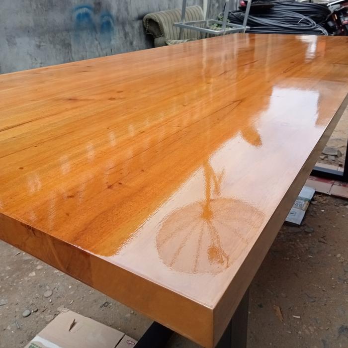 Jual meja makan/meja kerja kayu mahoni size 200x80x75x3cm kaki besi ...