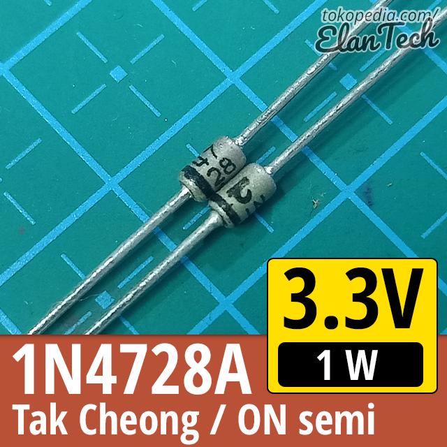Jual 1N4728 Diode Zener 3.3V / 3V3 1W Tak Cheong / ON semi 1N4728A ElanTech - Jakarta Pusat ...
