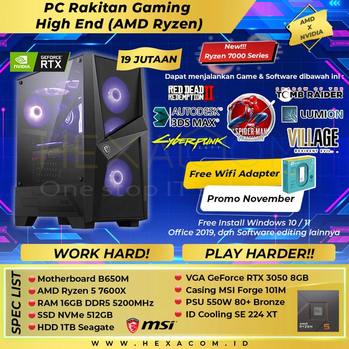 Jual PC RAKITAN Gaming High End AMD Ryzen 5 7600X + VGA RTX 3050 8GB ...