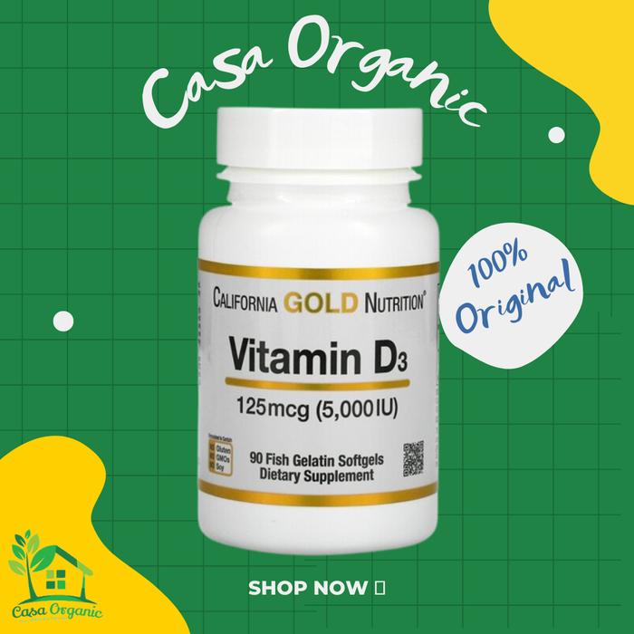 Jual California Gold Nutrition Vitamin D3 125 mcg 5000 IU 90 Fish READY ...