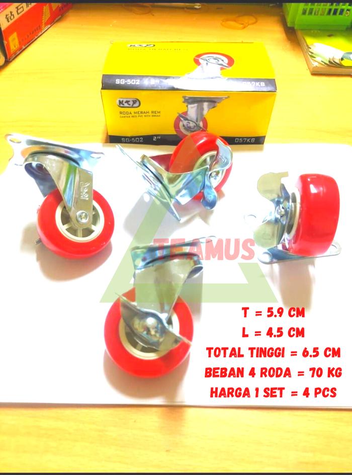 Jual Roda Caster 2 inci Tipe REM Roda PVC RED Roda Troley Caster 2 ...