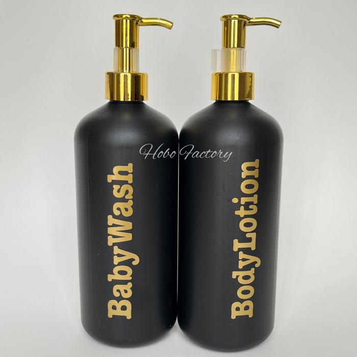 Jual Botol pump refil hitam putih 500ml gold neck sabun sampo aesthetic ...