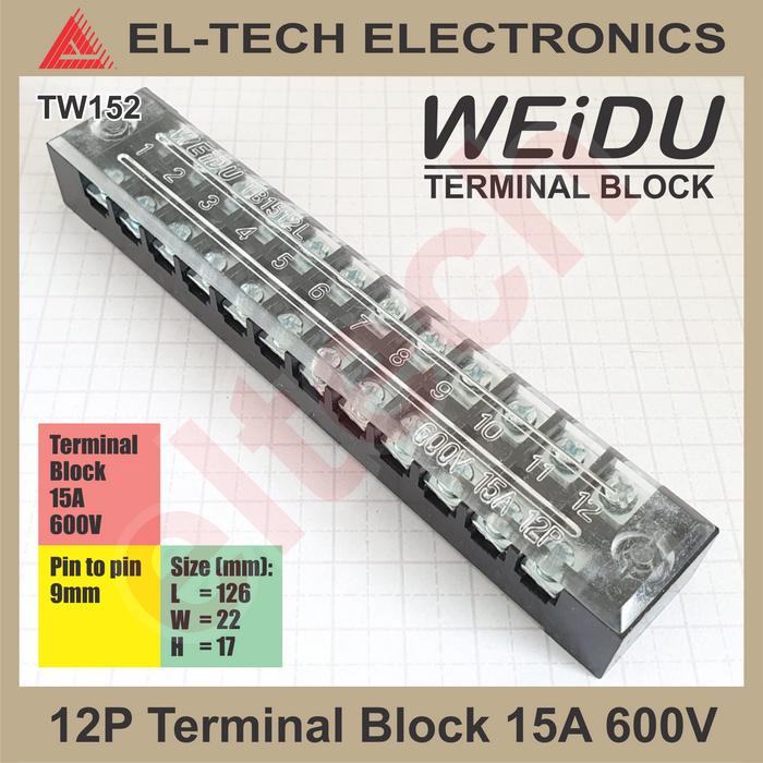 Jual 12 Pin 15A 600V With Cover Terminal Block Ada Tutup - Kota ...