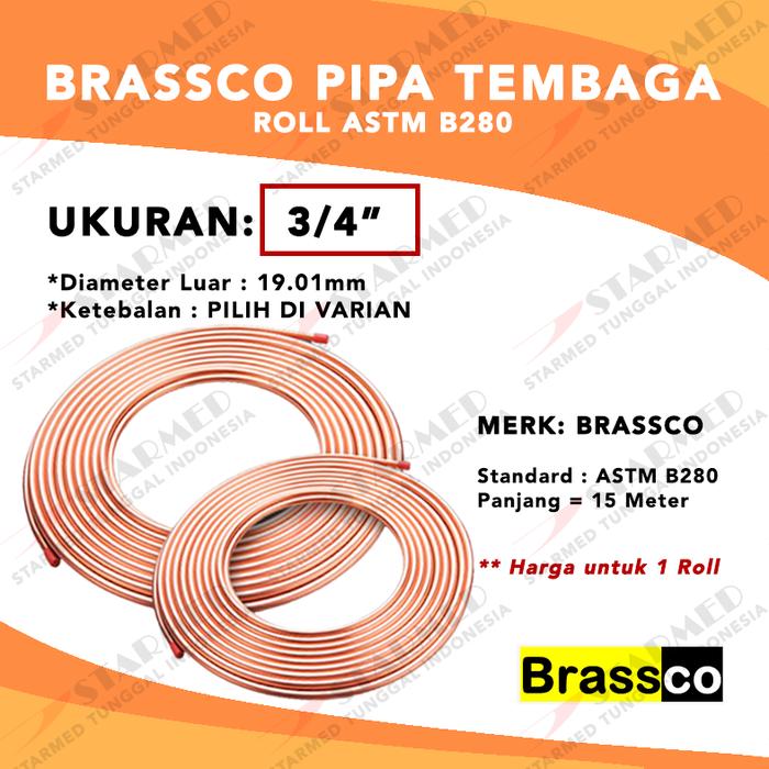 Jual Brassco Pipa Tembaga ASTM B280 Roll Ukuran 3/4" - 0.81mm - Jakarta ...