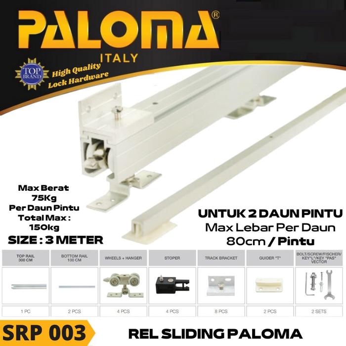Jual PALOMA REL PINTU GESER SRP 003 SLIDING RAIL 3 METER UNTUK 2 DAUN ...
