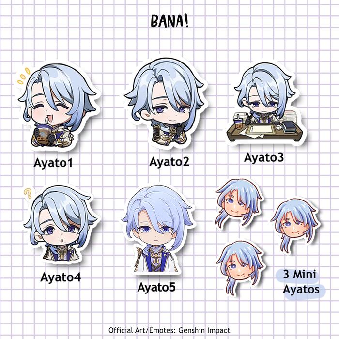 Jual Sticker AYATO Genshin Impact satu paket (5pcs + bonus) [BANA ...