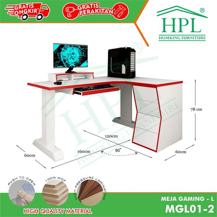 Promo Meja Gaming Meja Kerja Meja Belajar Meja Komputer HPL - MGL0102 ...