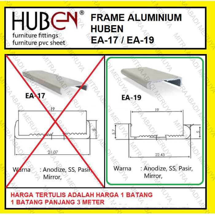 Jual Profil Frame Handle Alumunium Aluminium HUBEN EA 19 EA19 EA-19 ...