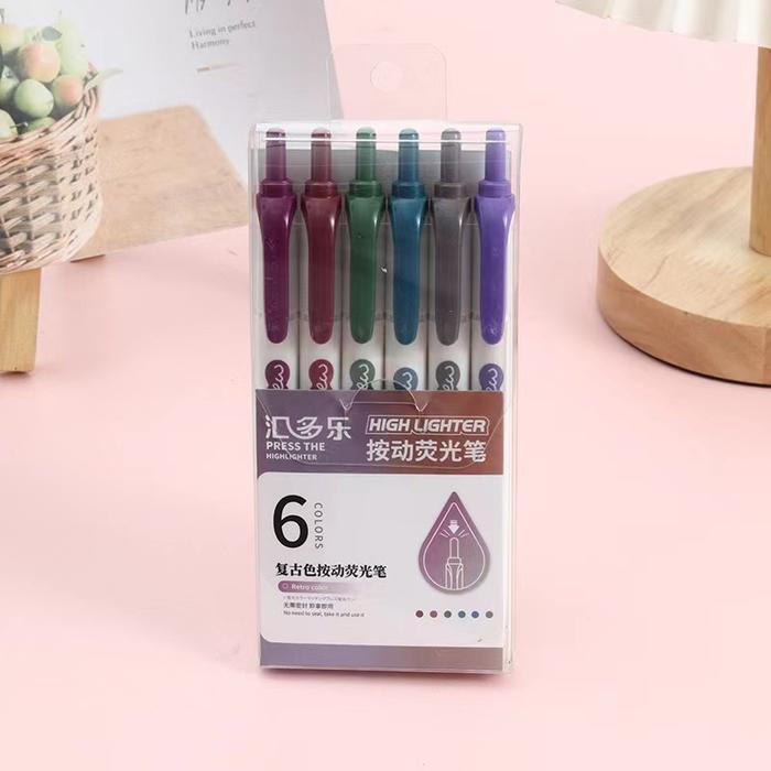 Jual RETRACTABLE Highlighter Set / Penanda Warna set 6 - morandi - Kab ...