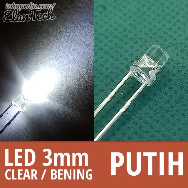 Jual LED 3mm Clear Bening nyala PUTIH Body Transparan Sinar WHITE ...