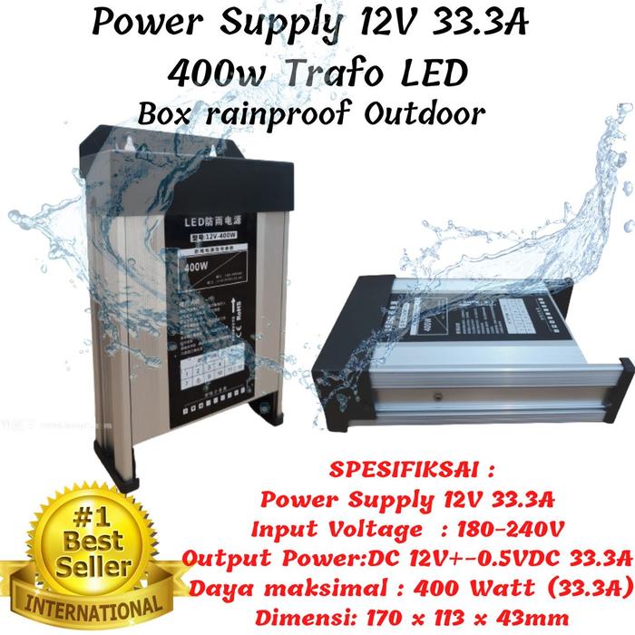 Jual BOX RAINPROOF Outdoor Power Supply 12V-400W 33.3V trafo LED ...