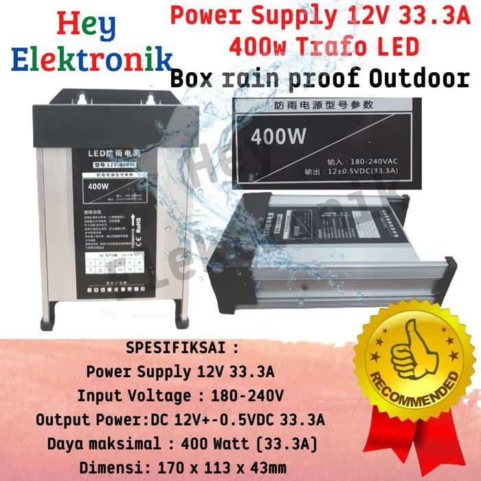 Jual BOX RAINPROOF Outdoor Power Supply 12V-400W 33.3V trafo LED ...