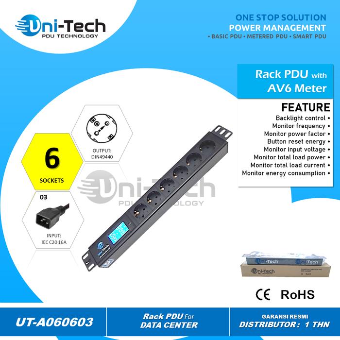 Jual Metered AV6 PDU, 6 Sockets DIN49440, Input IEC C20 16A - Kota ...