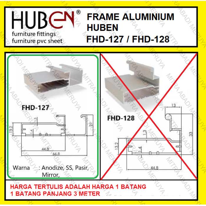 Jual Profil Frame Handle Alumunium Aluminium HUBEN FHD 127 FHD127 FHD ...