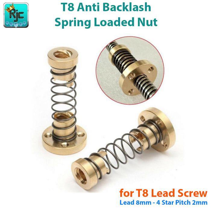 Jual T8 Anti Backlash Spring Loaded Nut for 8mm Lead Screw T8 Pitch 2mm ...
