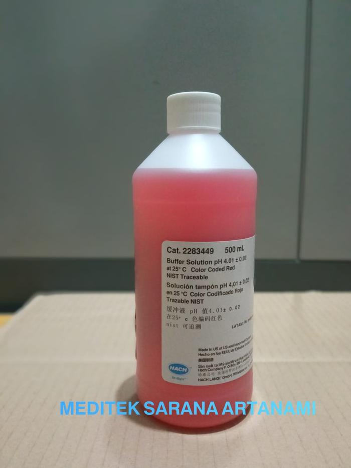 Jual HACH 2283449 Buffer Solution pH 4 red colored 500 mL larutan pH 4 ...