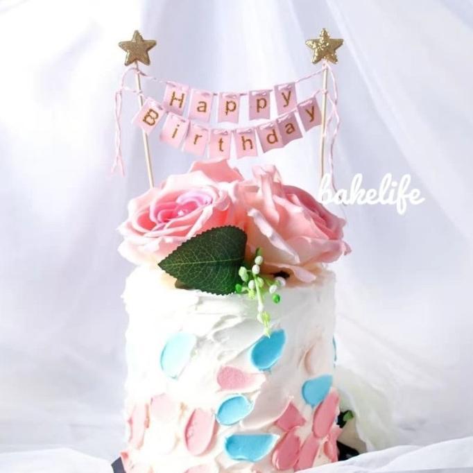 Jual topper happy birthday/ topper bendera pink/ topper bendera biru ...