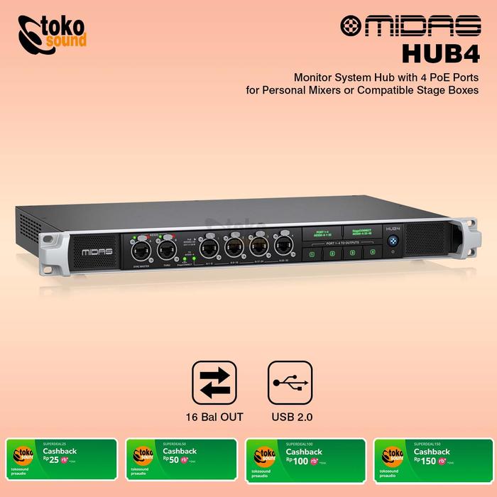 Jual Midas HUB4 Monitor System Hub with 4 PoE Ports for Personal Mixer ...