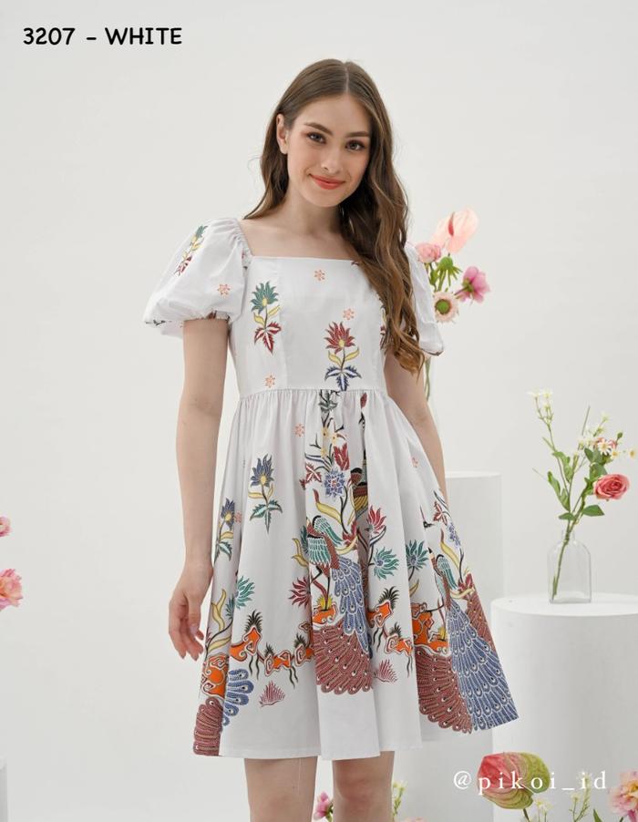 Jual Sabrina dress batik wanita modern / dress batik leher kotak ...