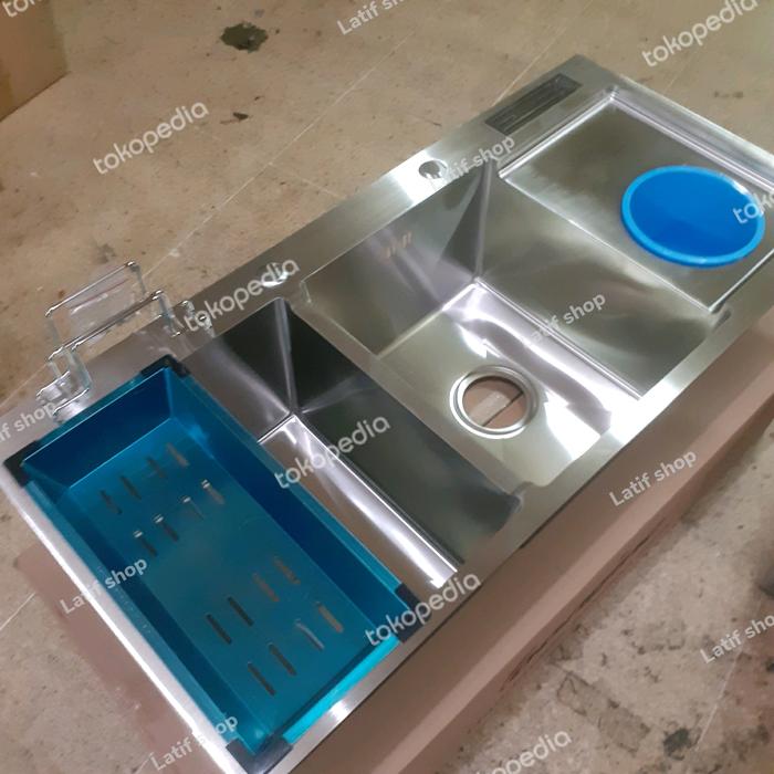 Jual Kitchen sink panjang 100x48 2 lubang paket lengkap kran flexibel ...