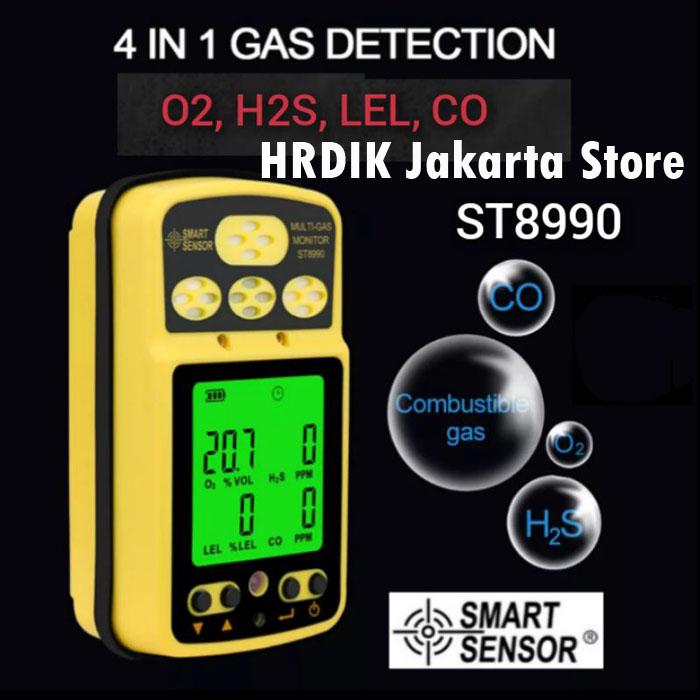 Jual H2S O2 CO LEL Smart Sensor Gas Detector ST8990 Multi 4in1 Monitor ...