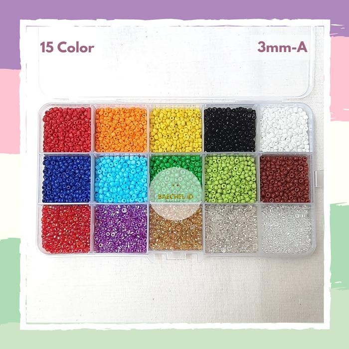 Jual Paket Set Box 15 Color Manik Mote Pasir | DIY Seed Beads Kit - 3mm ...