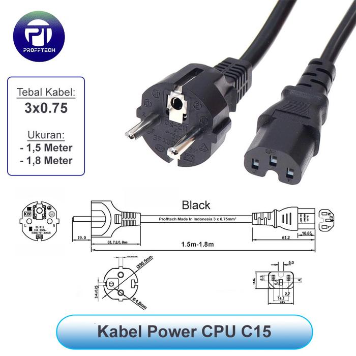 Jual Kabel Power Cpu 1.5 / 1.8 Meter Proff Tech. (3 X 0.75mm) Garansi 2 ...