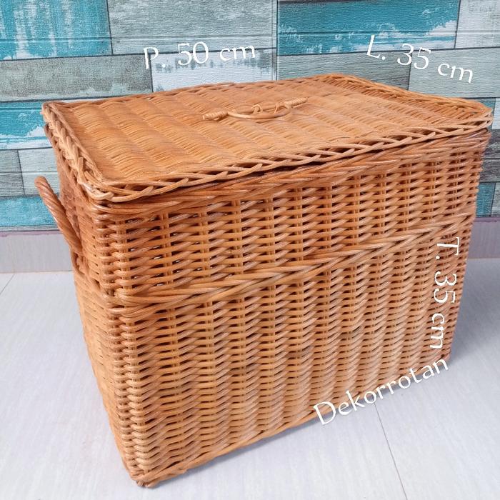 Jual keranjang rotan besar tutup persegi panjang laundry penyimpanan ...