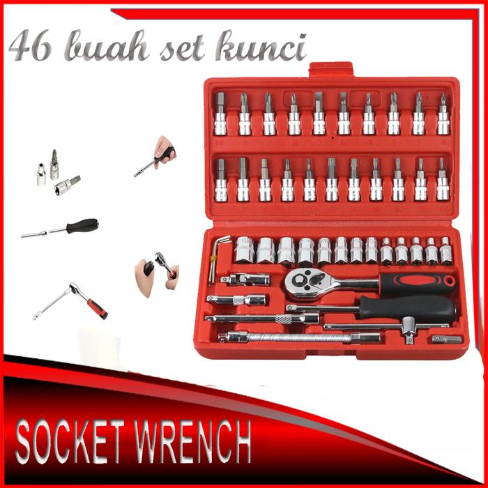 Jual Set Kunci Shock 1/4 Socket + Obeng Socket Set 46 Pcs ( 46 in 1 ...