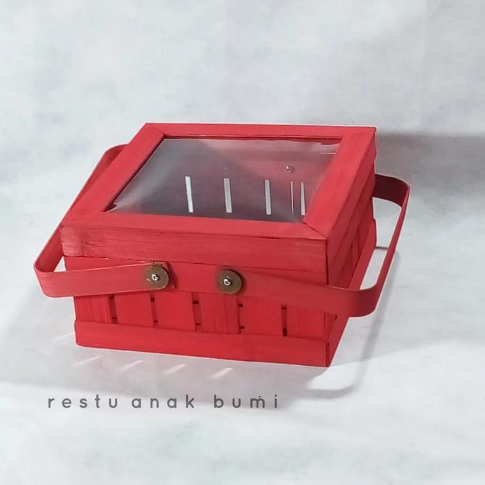 Jual box bambu warna tutup mika 20cm, rantang bambu, sokase, rotan ...