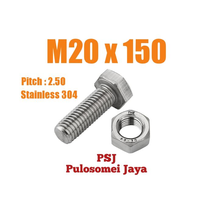 Jual Baut Mur Stainless M20 x 150 mm / Bolt Nut Stainless Steel 304 - Kota Tangerang - PULO ...