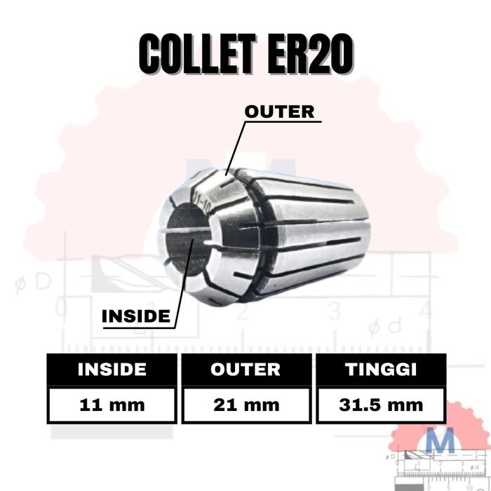 Jual ER20 Spring Collet Adapter collet chuck ER 20 Collet CNC - 11mm ...
