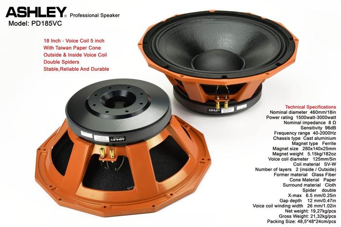 Jual SPEAKER WOOFER ASHLEY PD 185VC ( 18 INCH ) 1500W - 3000W ORIGINAL ...