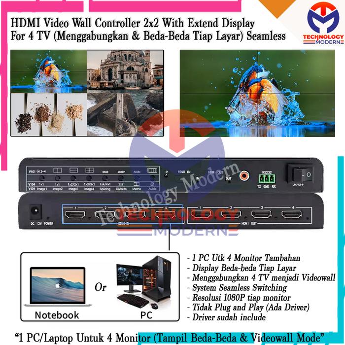Jual HDMI Extend 4 Monitor Display With Video Wall Controller 2x2 ...