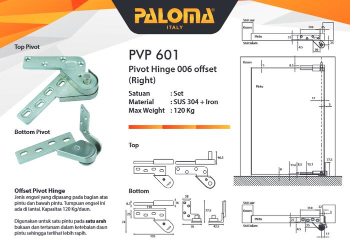 Jual ENGSEL PINTU PIVOT TANAM HINGE OFFSET KANAN PALOMA PVP 601 SUS 304 ...