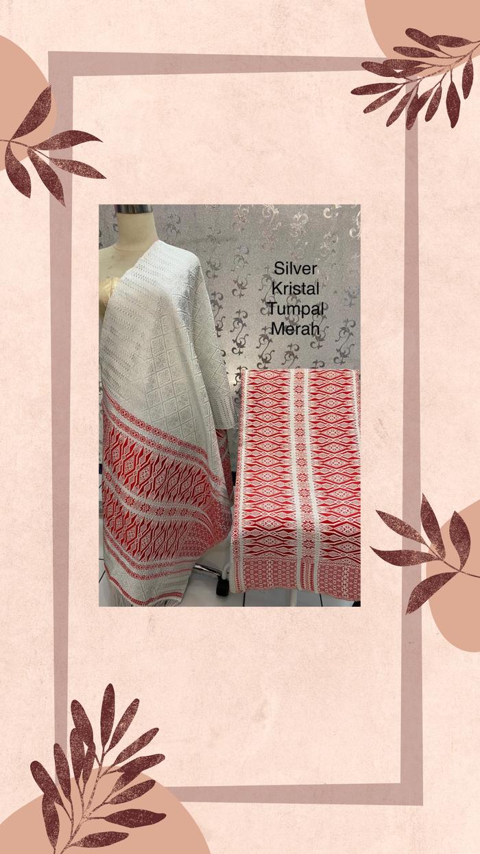 Jual Songket Tumtuman Kain Tenun warna Silver Kristal Tumpal Merah ...