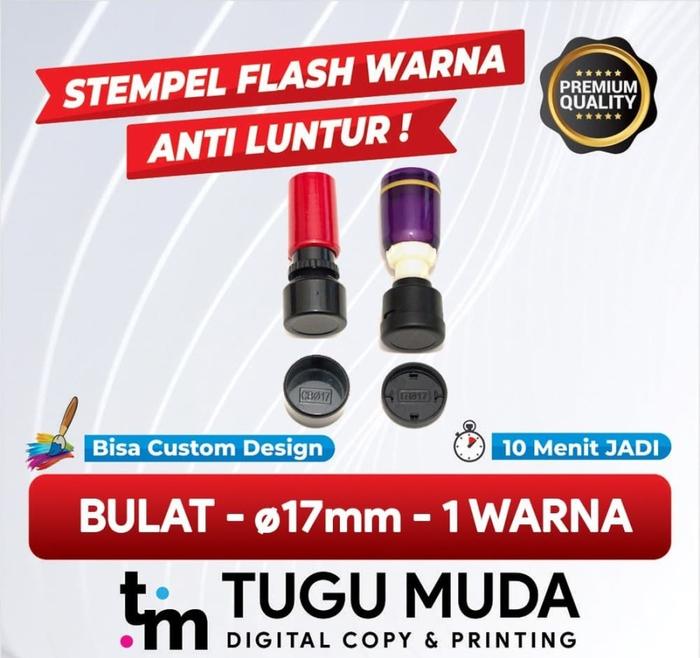 Jual Stempel Flash Otomatis / Premium Stamp - CUSTOM-1 Warna-BULAT 17mm ...