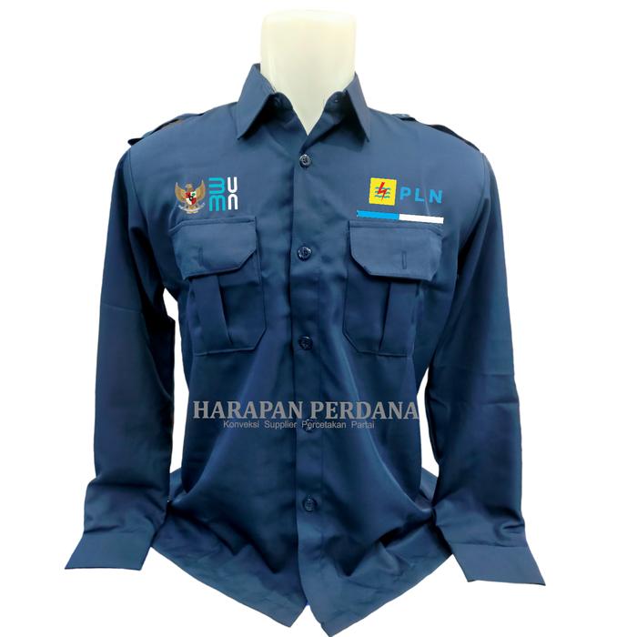 Jual Seragam Kemeja PDH Kantor PLN Lengan Panjang Biru Navy Kantong dua - Navy Garuda, M ...