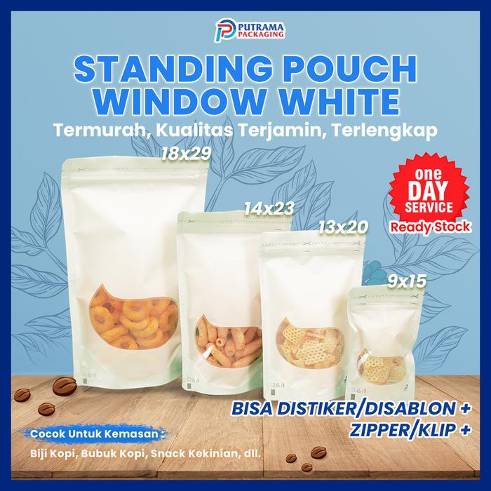 Jual Kemasan Ecer Standing Pouch Window Putih 14x23 ( ISI 10 PCS ...