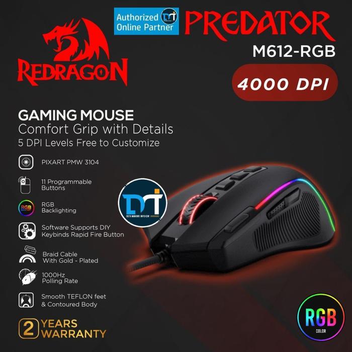 Redragon M612 Predator RGB Wired Optical Gaming Mouse, 8000, 43% OFF